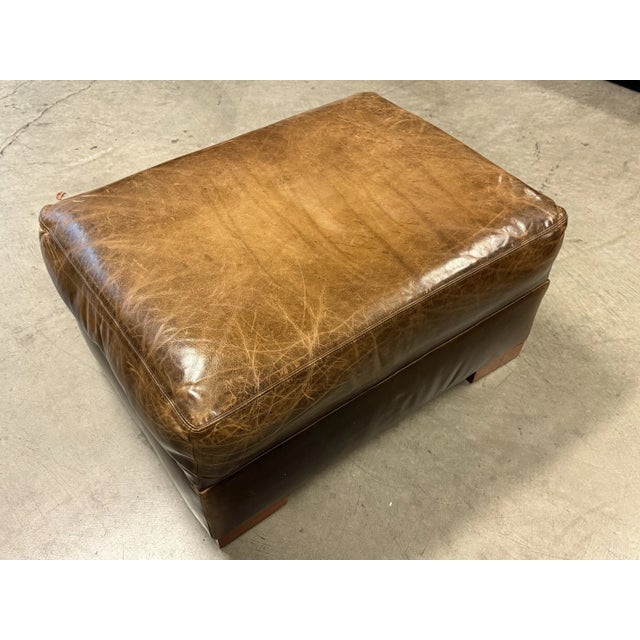 Restoration Hardware Maxwell Berkshire Leather Cocoa Luxe Ottoman Chairish
