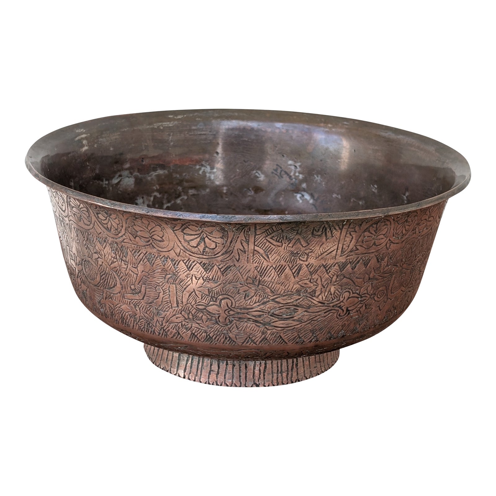 Vintage Copper Bowl With Etched Exterior Design | Chairish