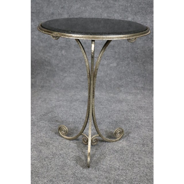 Round Art Deco Metal and Beveled Granite Top End Table in the Manner ...