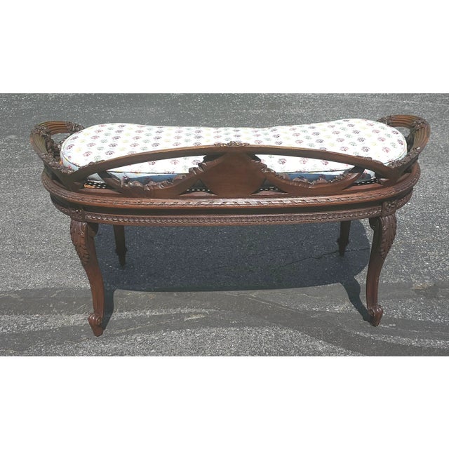 Louis XVI Style Carved Mahogany and Cane Seat Kidney Bench | Chairish
