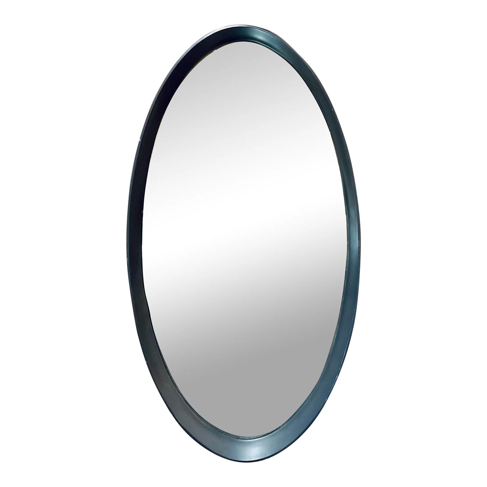 Industrial Modern Slate Gray Oval Wall Mirror | Chairish