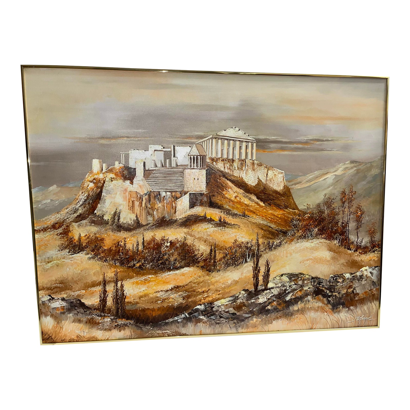 Roland Partos Large Acrylic on Canvas Painting of the Parthenon in ...