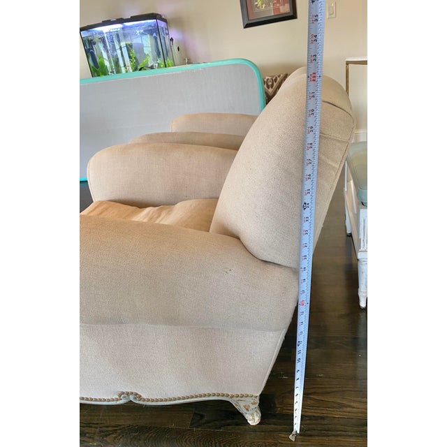 Antique French Linen Club Chairs - a Pair | Chairish