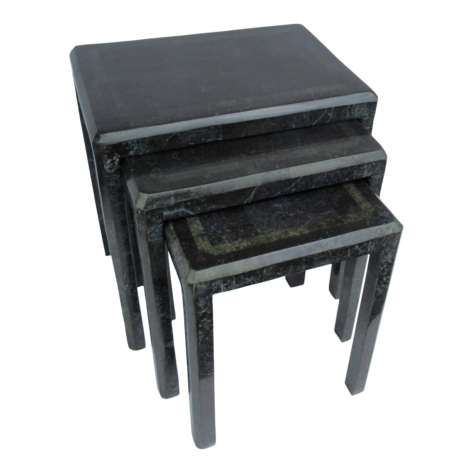 Maitland Smith Tessellated Black and Verdigris Green Marble Nesting ...