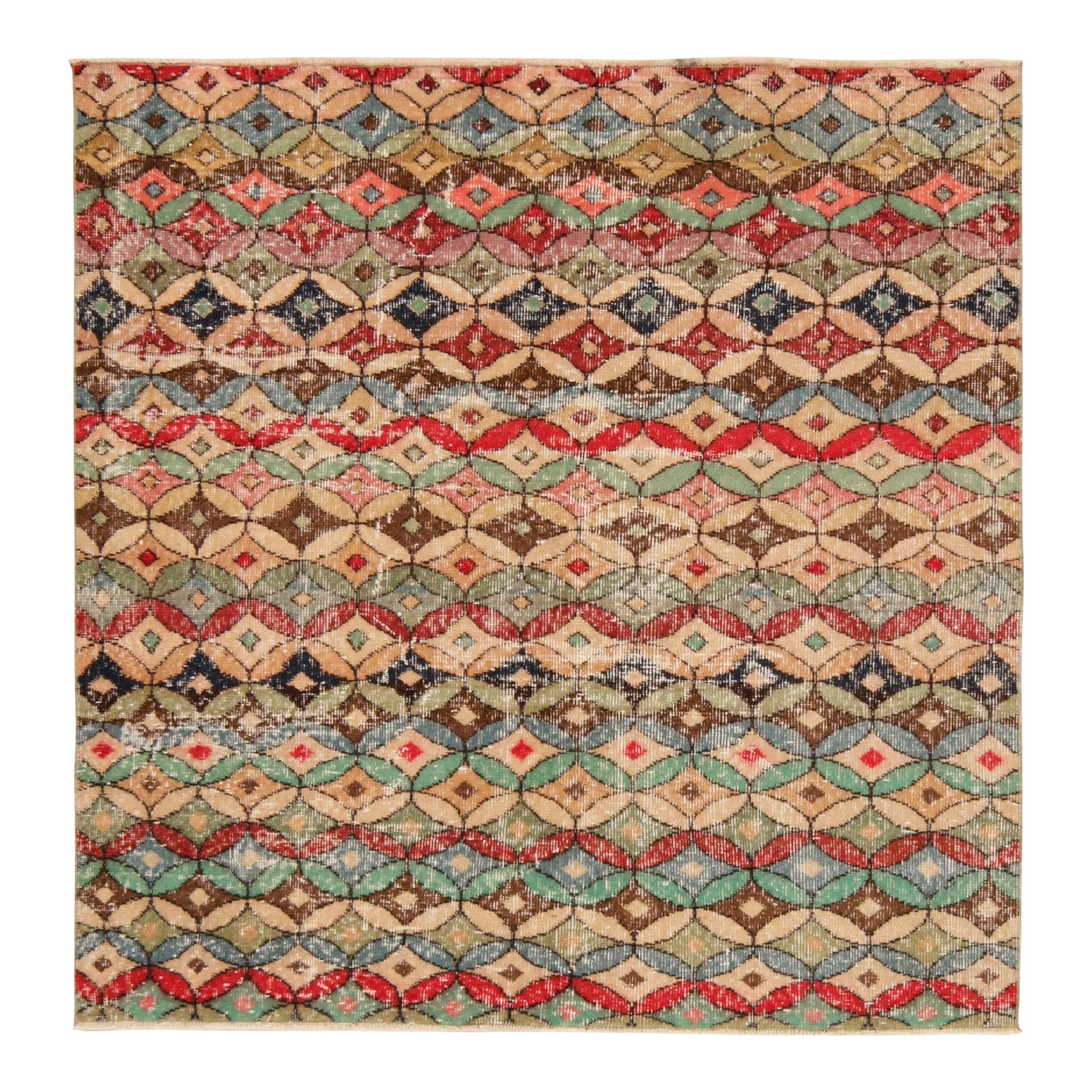 Vintage Zeki Muren Square Rug in Polychromatic Geometric Pattern by Rug ...