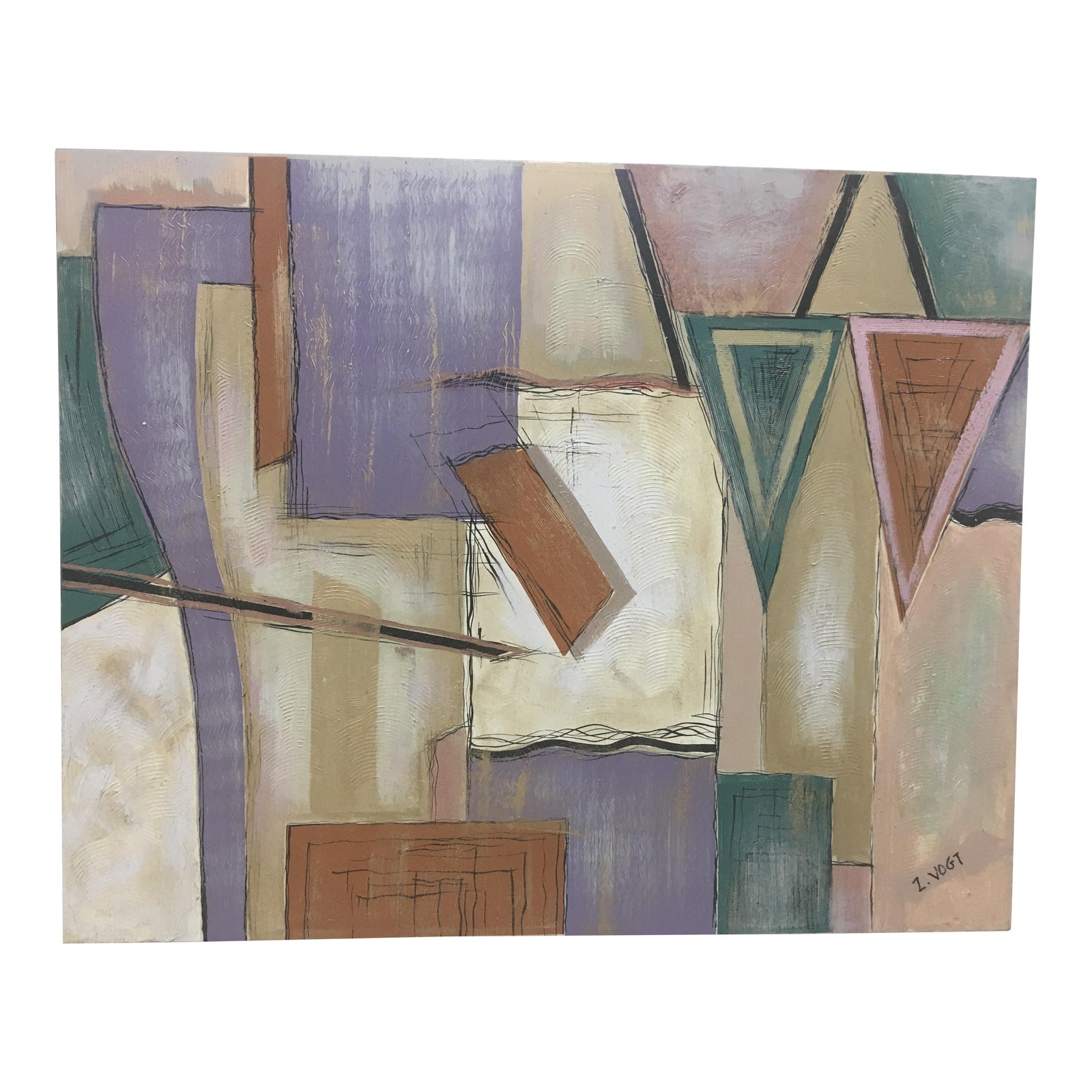 1980s Vintage Acrylic Abstract Painting | Chairish