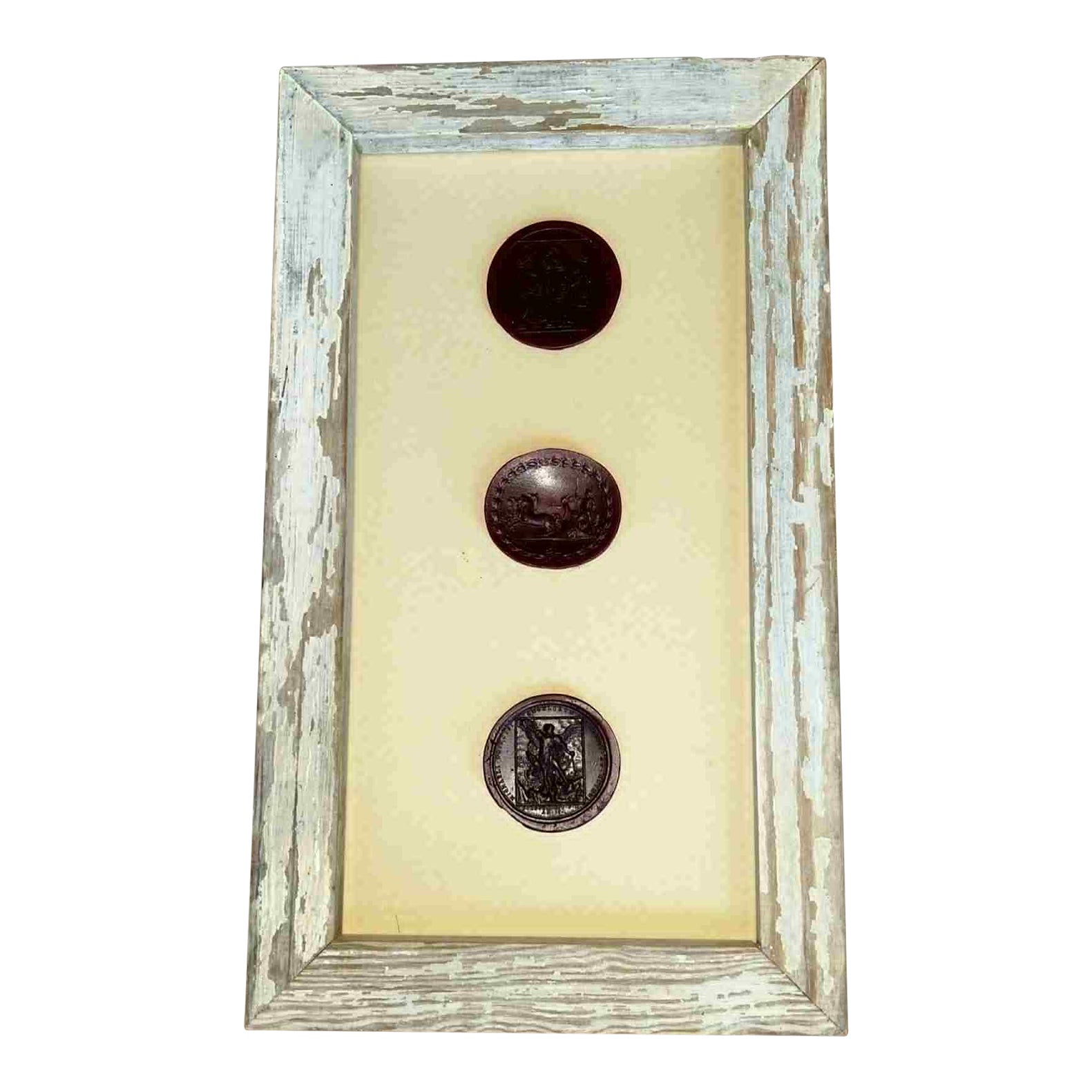 Italian Wax Intaglios in 1880s Pine Frame | Chairish