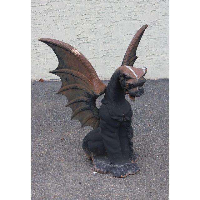 Early 20th Century Large Cast Iron Gargoyle Statue | Chairish