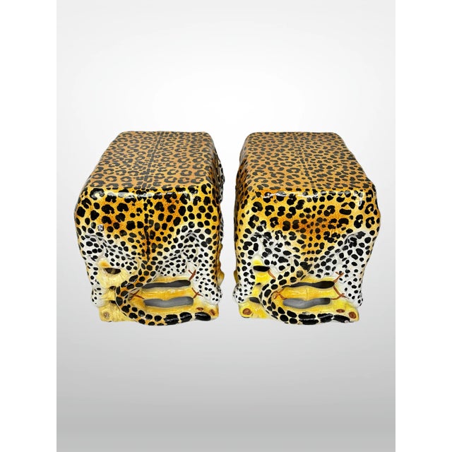 Italian Terracotta Glazed Leopard Stools Vintage - Set of 2 | Chairish