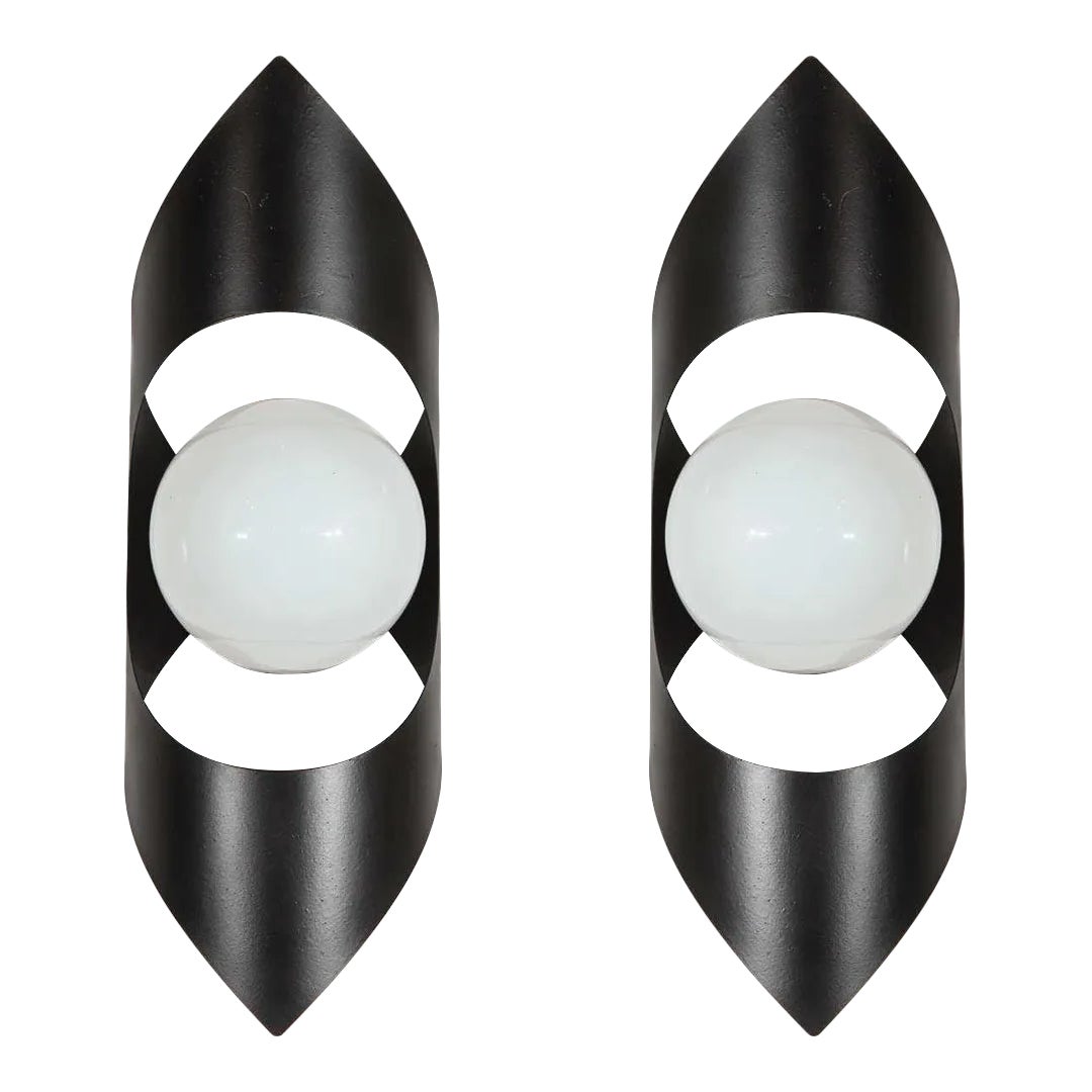 1970s Modern Black Metal Wall Sconces - A Pair | Chairish