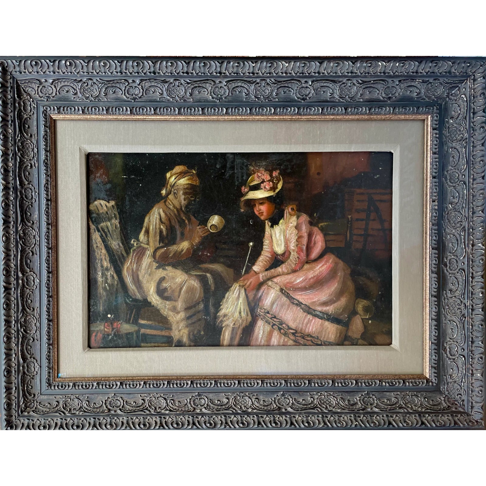 Early 1900s "Mary Tolley Noell, Reading the Tea Leaves" Oil Painting ...