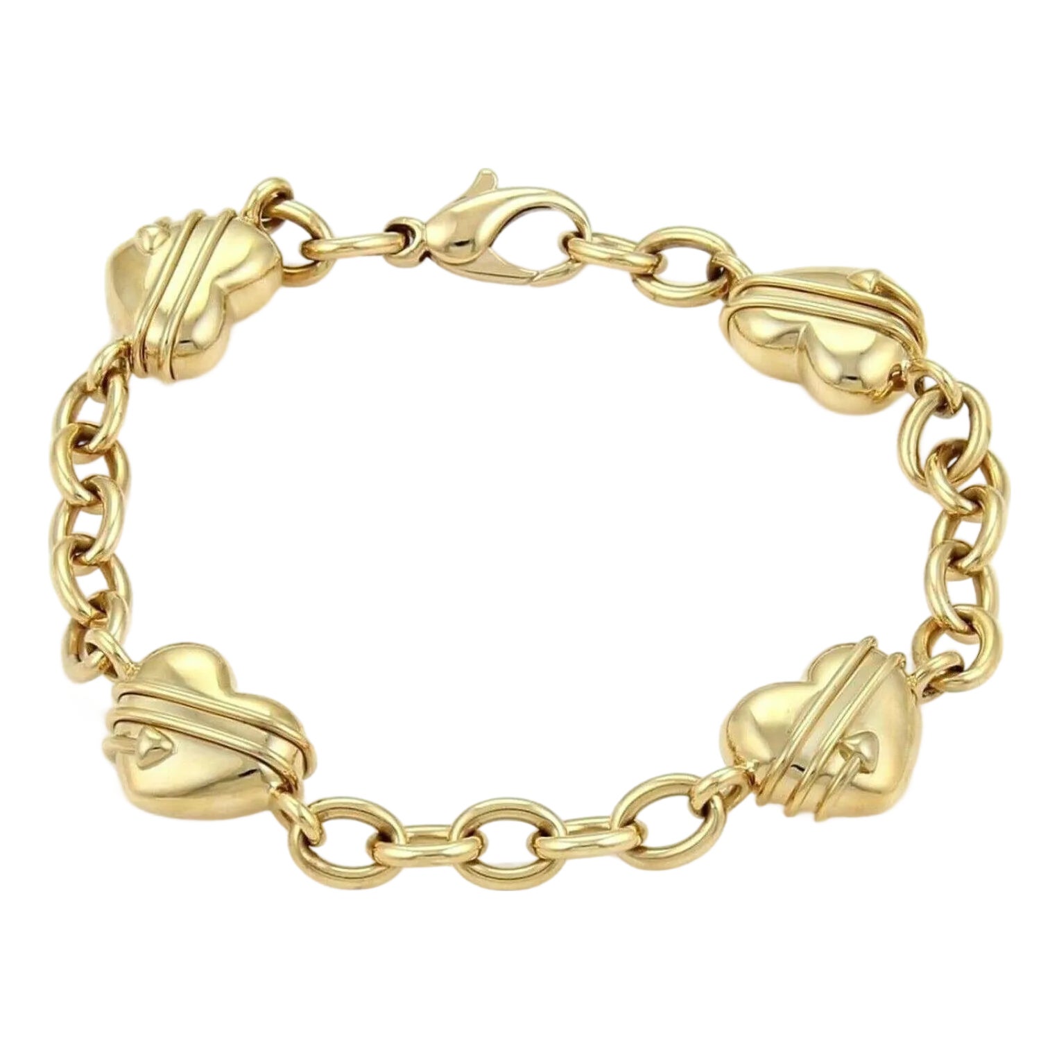 Tiffany & Co. 18k Yellow Gold Cupid 4 Heart Charms Oval Chain Link ...