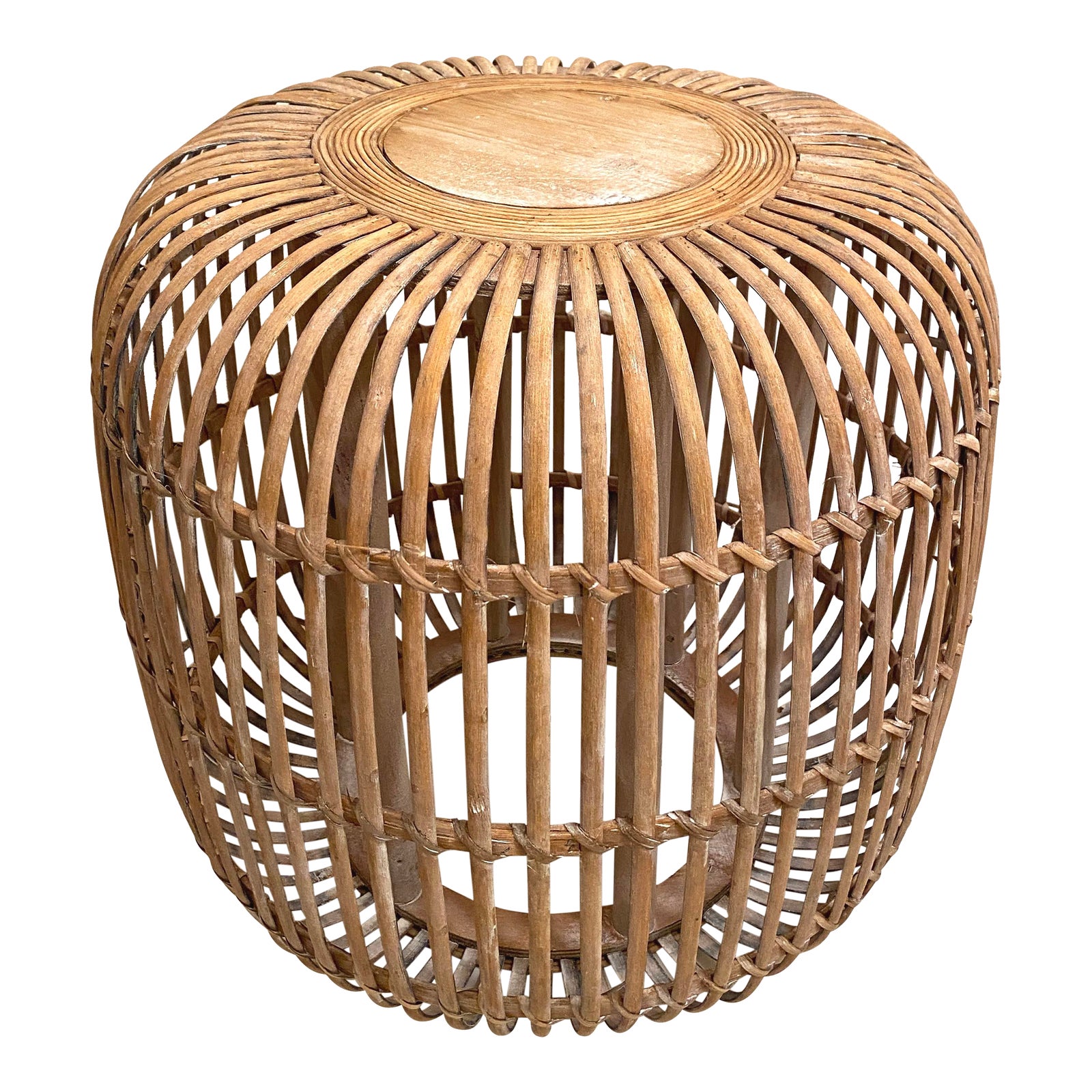 Boho Chic Round Rattan Pouf Ottoman | Chairish