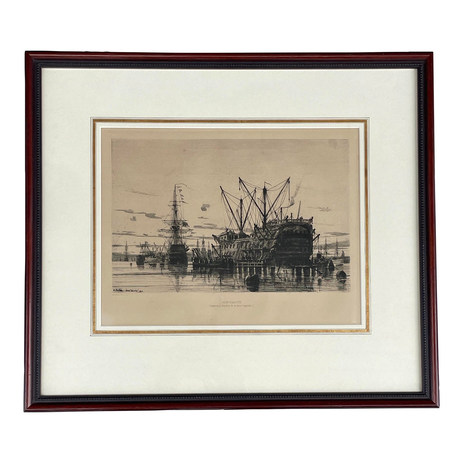 Auguste Ballin Etching Portsmouth Queen C. 19th Century., Framed | Chairish