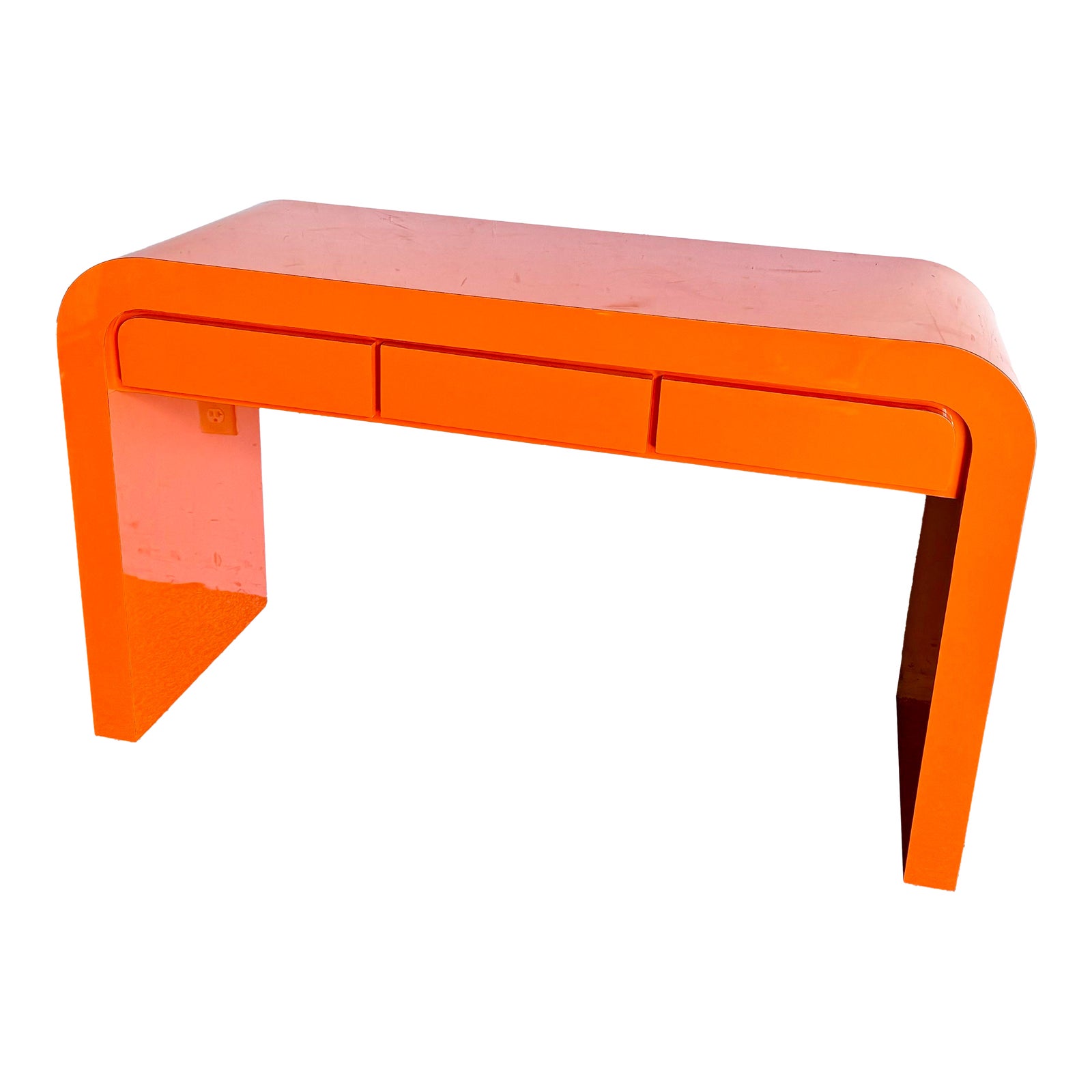 Postmodern Orange Lacquer Laminate Waterfall Desk/Console Table | Chairish