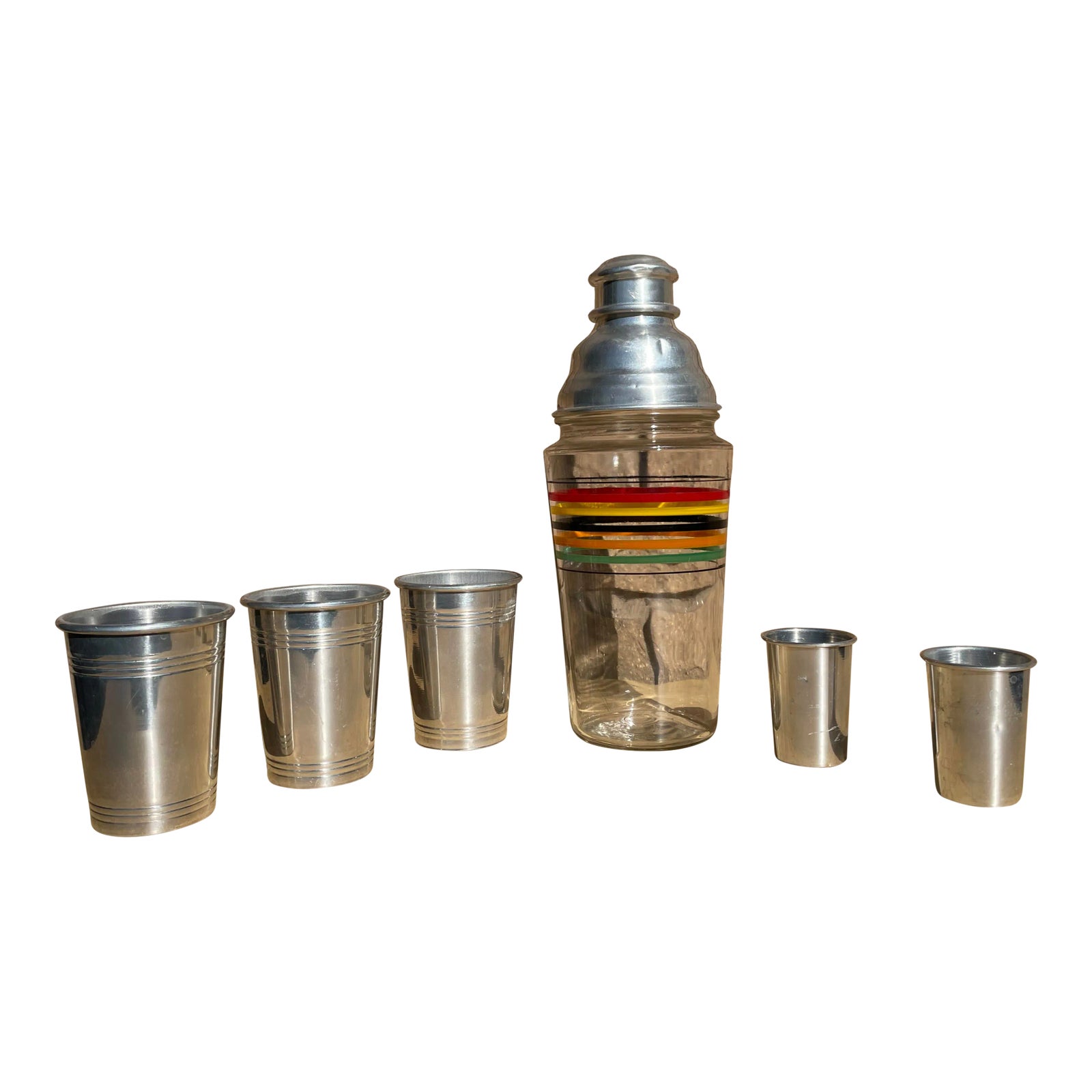1950s Mid-Century Modern Retro Stripped Cocktail Shaker Set- 6 Pieces ...