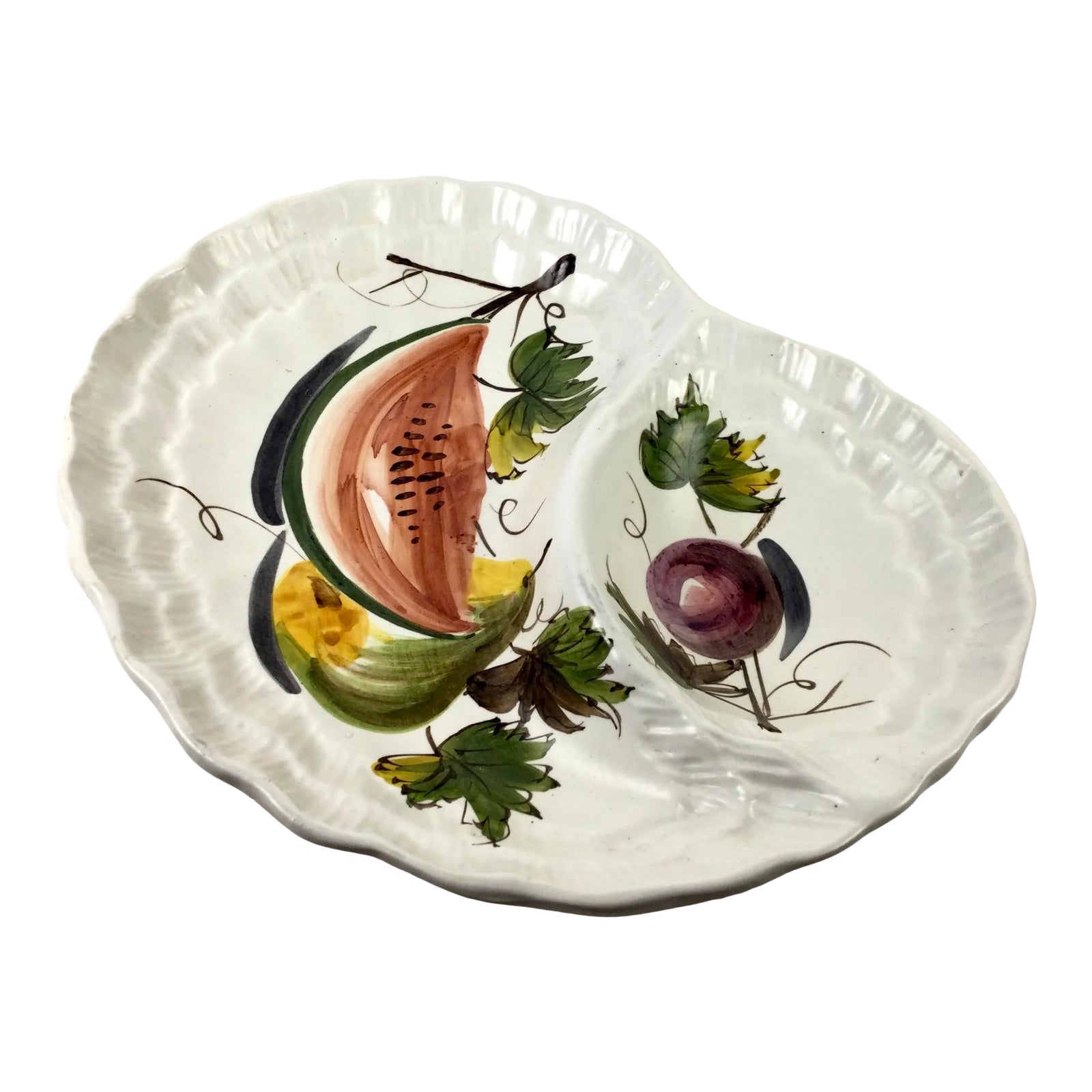 Large Ceramic Italian Artisan Divided Condiment Platter | Chairish