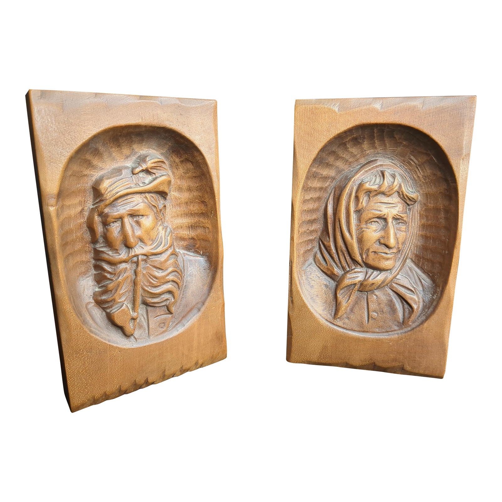 Pair of Mid 19th Century Italian Wood Low-Relief Portrait by Corazza ...