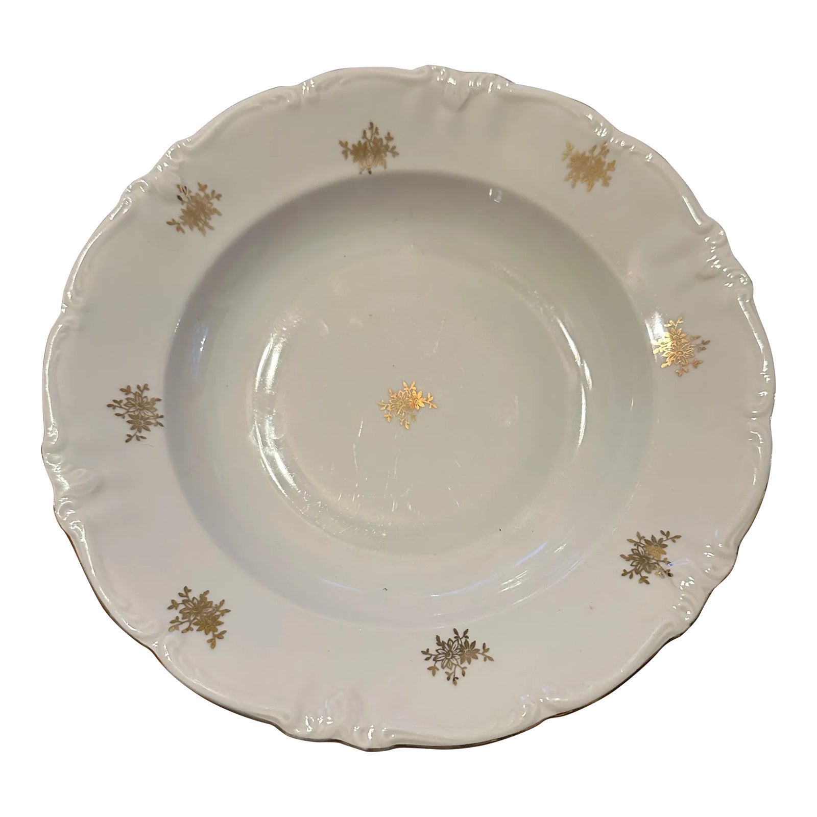 Antique Vintage Schaler Bavaria White & Gold Flowers Soup Bowl | Chairish