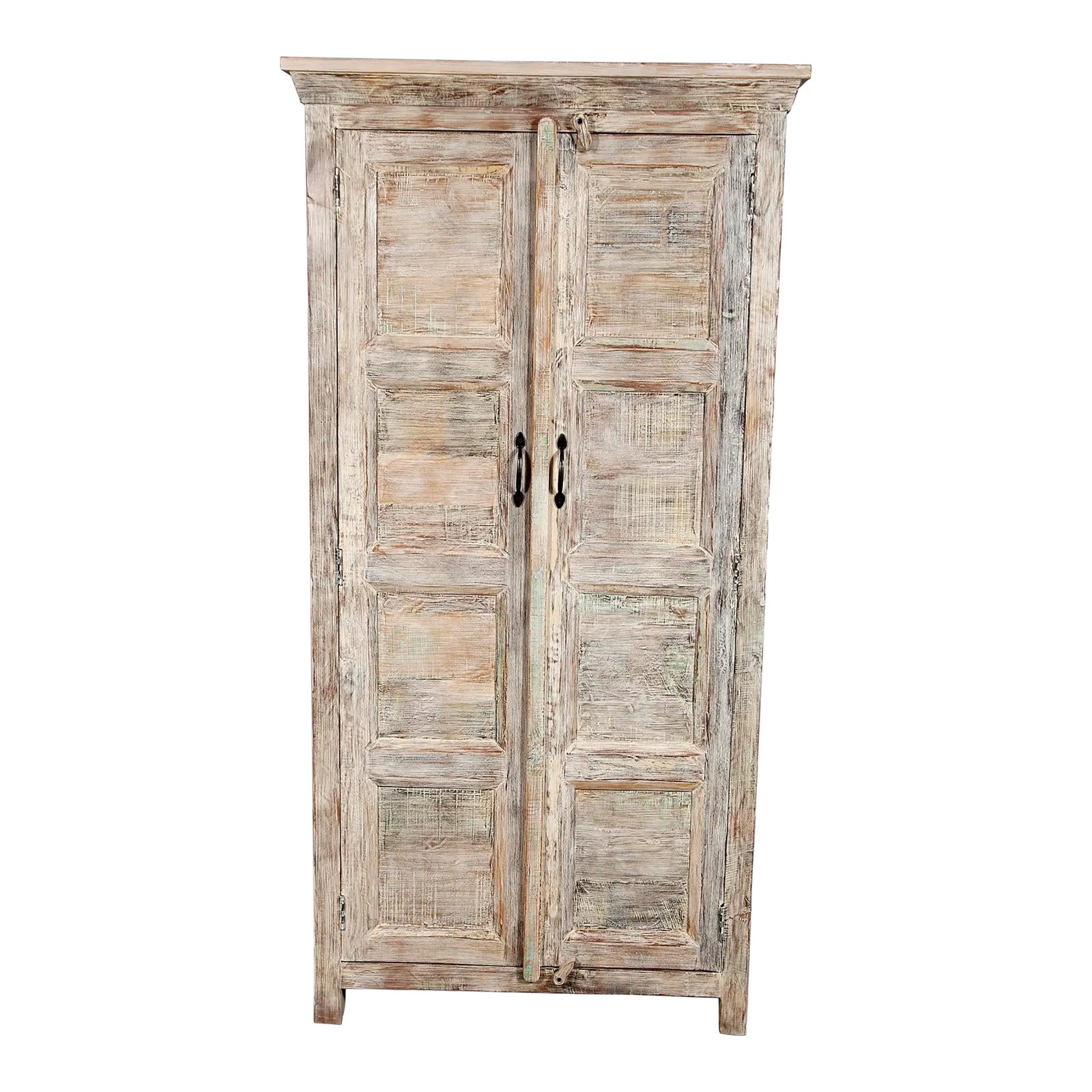 Reclaimed Teak Wood Cabinet With Limed Whitewashed Finish | Chairish