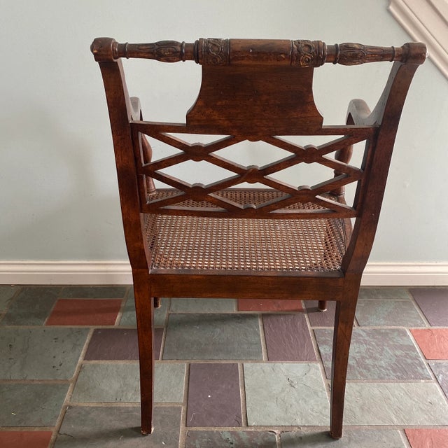Mid 20th Century English Regency Cane Library Chair | Chairish