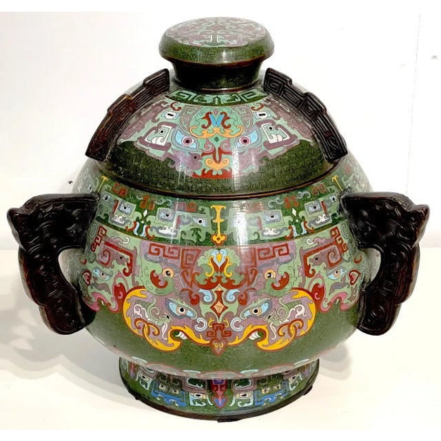 20th Century Chinese Archaic Style Cloisonné Censor | Chairish