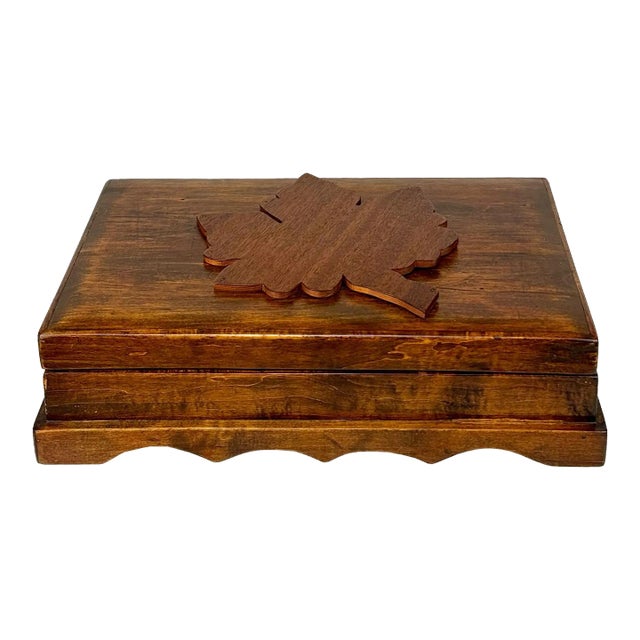 Vintage Traditional Farmhouse Walnut Maple Leaf Storage Box | Chairish