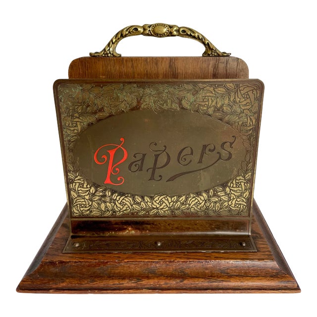 Traditional Victorian Wood and Embossed Brass Letter Magazine Rack ...