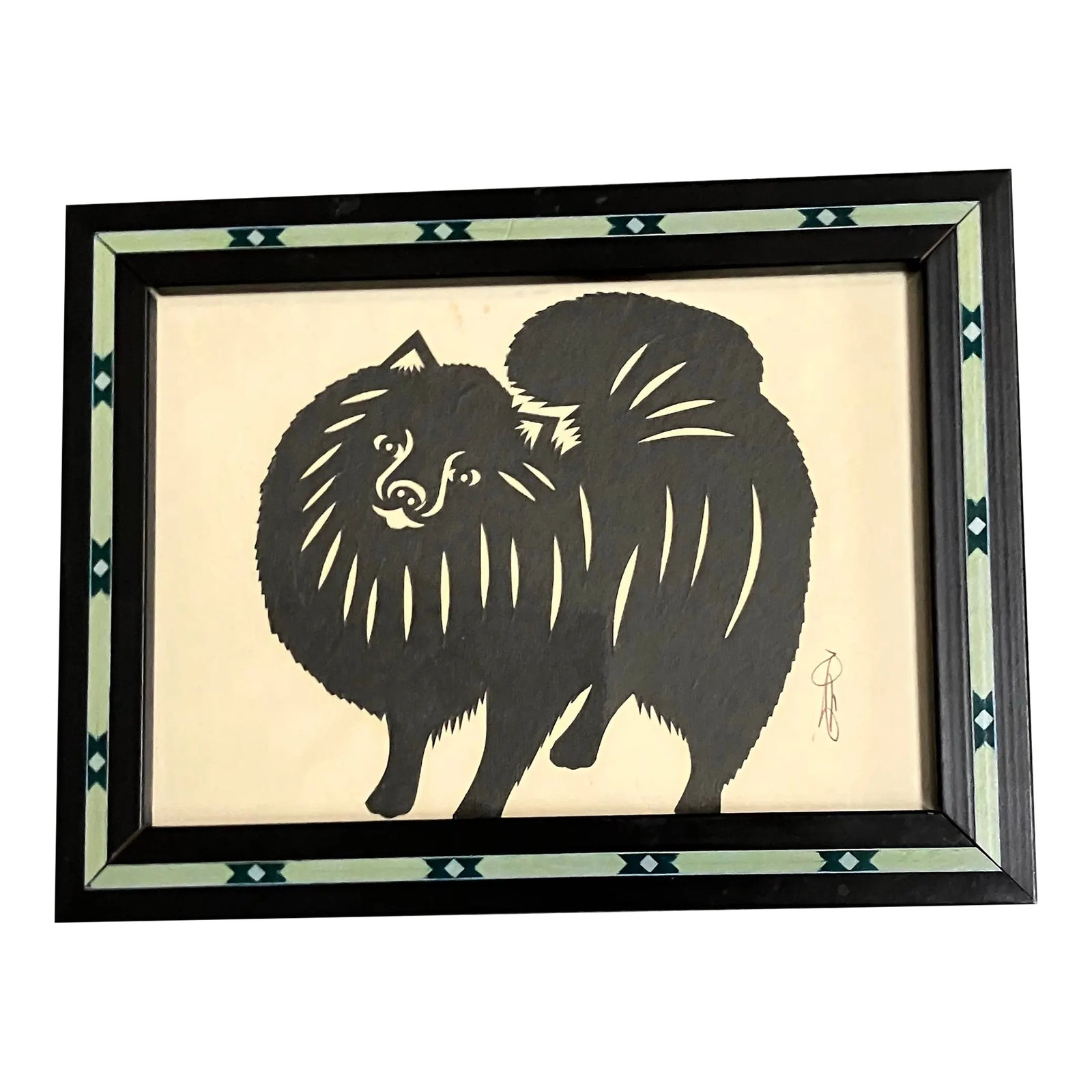1970’s Original “Eski”/Pomeranian Dog Paper Cut Art in Vintage Tabletop ...