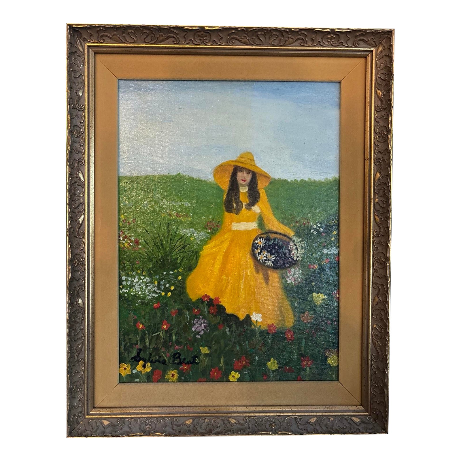 VTG Acrylic Sylvia Best Signed Sunny Day Painting on Board 19.5” X 15 ...