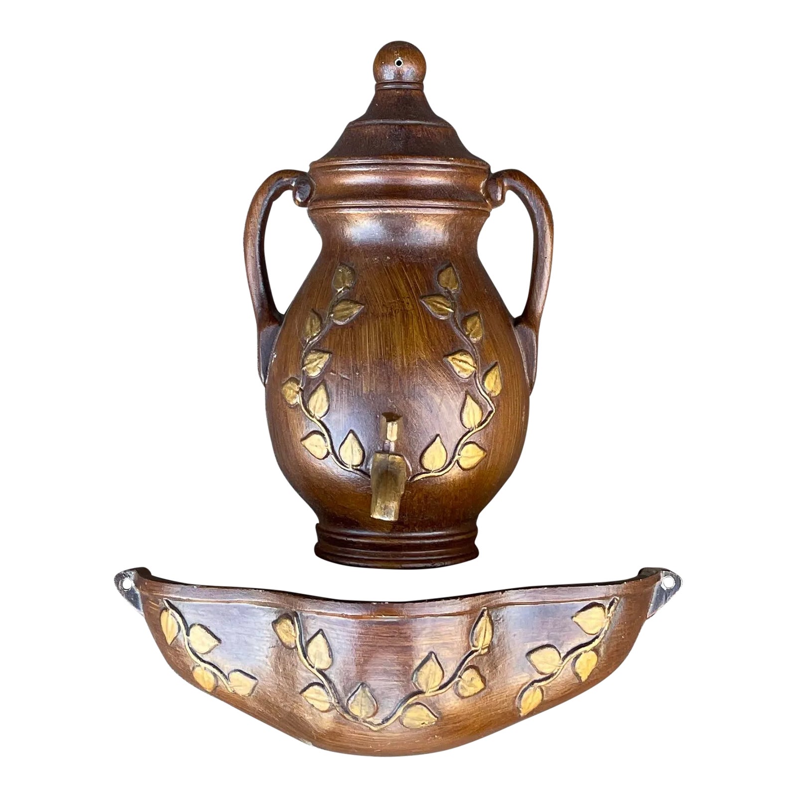 1950s Water Pitcher & Tub Metal Faux Fountain Wall Decor | Chairish