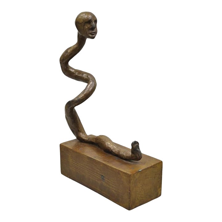 Sheryl C. Benjamin Brutalist Modern Abstract Bronze Serpent Figure ...