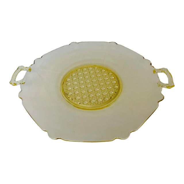 Lancaster Caned Depression Glass Serving Tray | Chairish