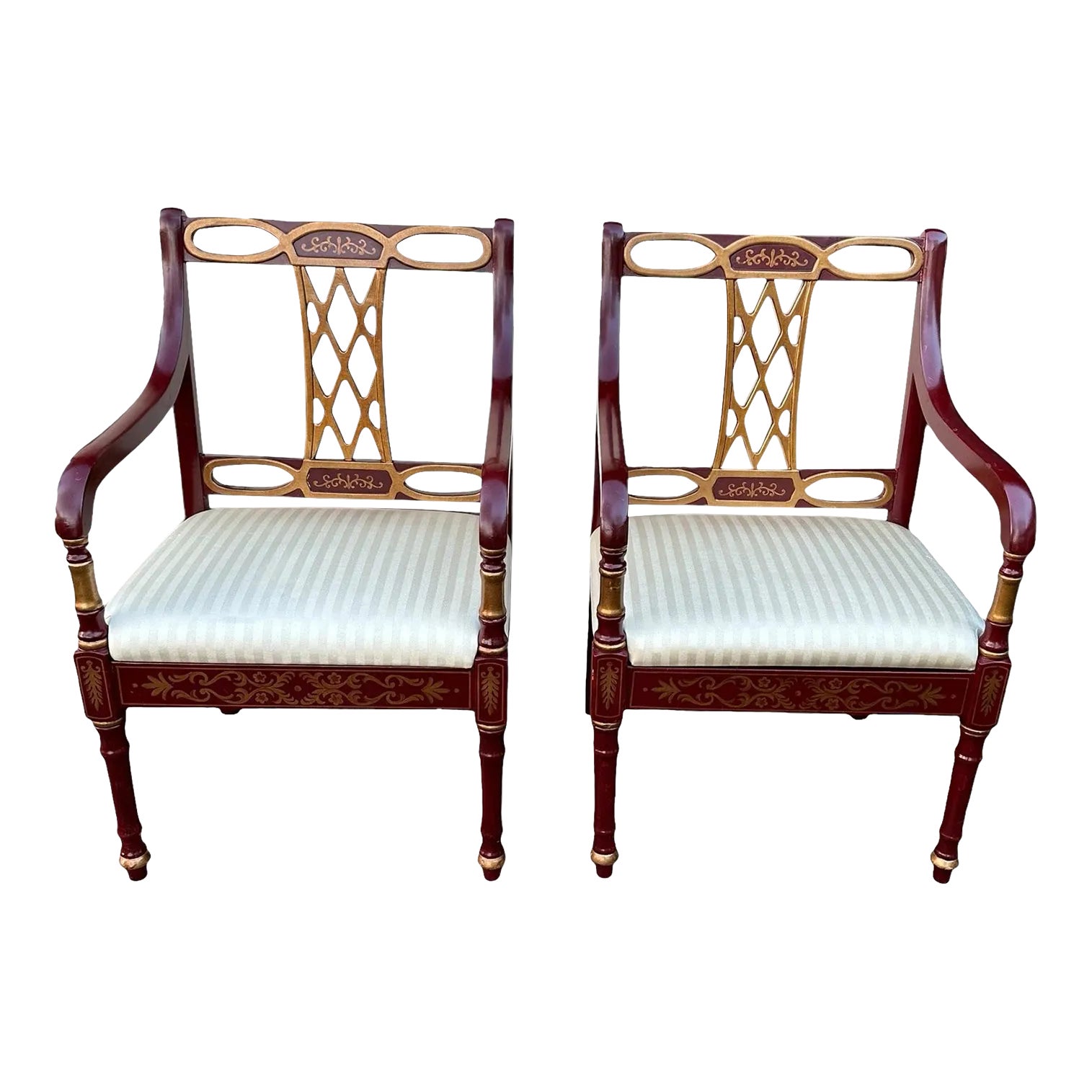 Maitland Smith Style Chinoiserie Side Chairs Red and Gold - A Pair ...