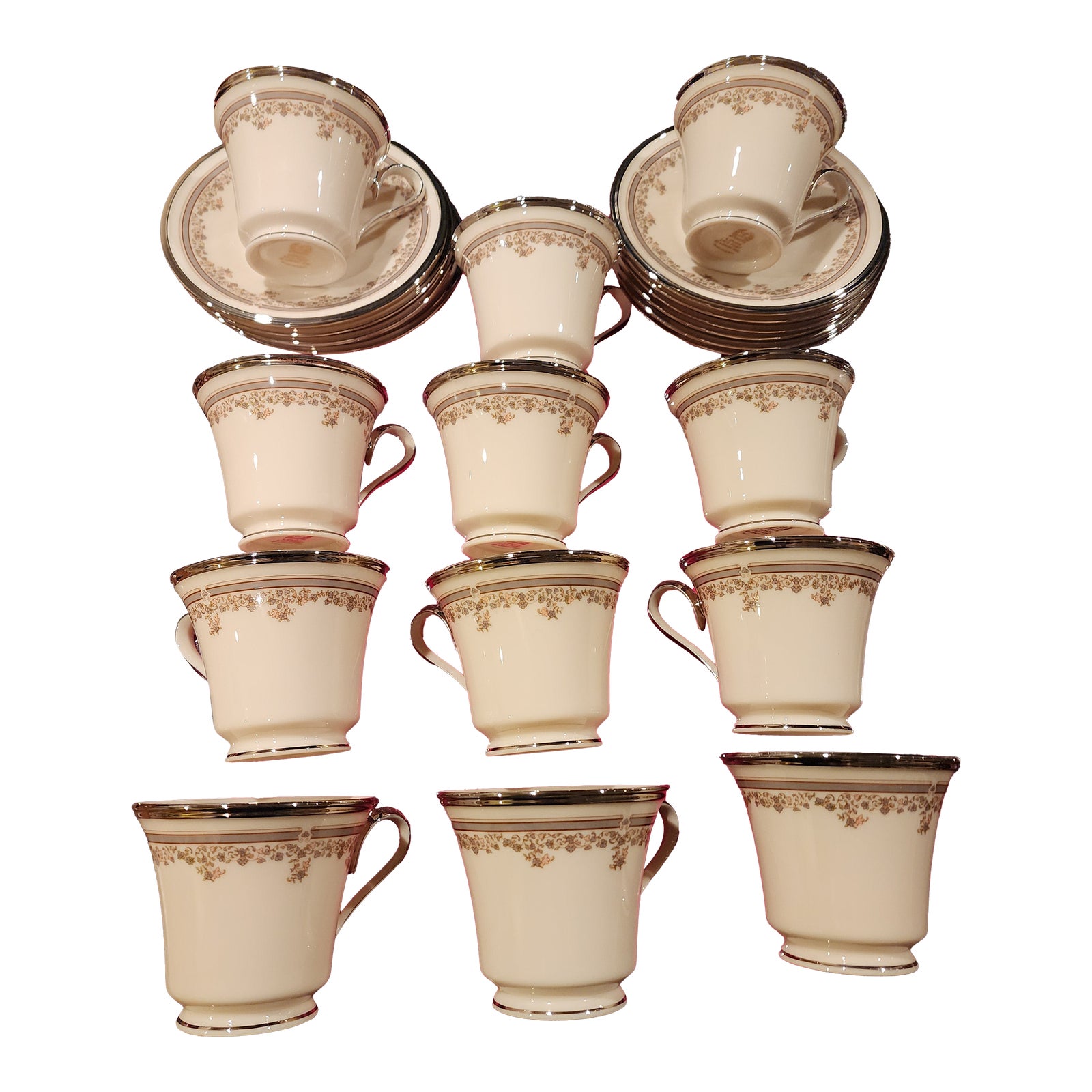 Twelve Lenox Lace Point Tea Cups and Saucers | Chairish
