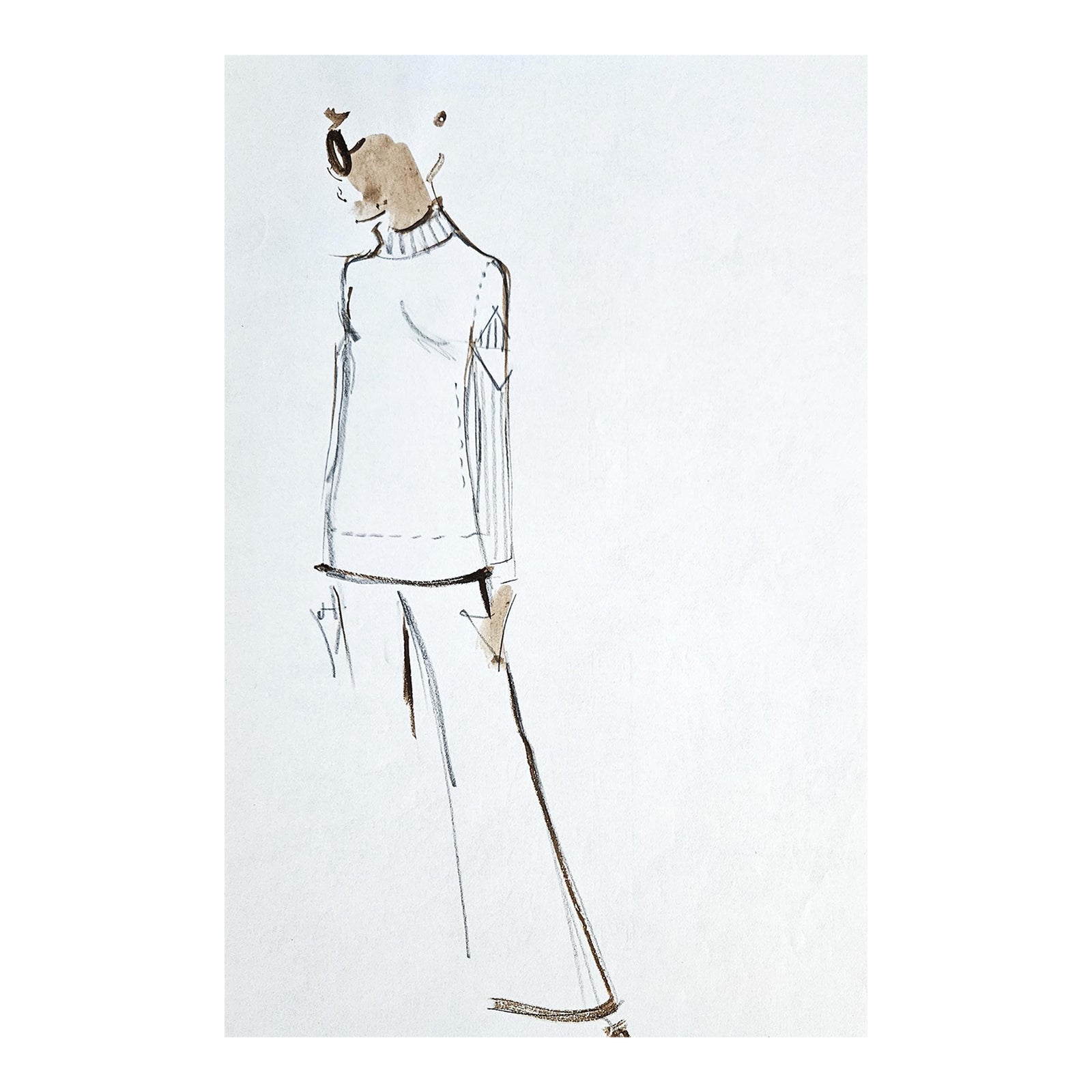 1961 Mid-Century Original French Couture Fashion Drawing by Pierre ...