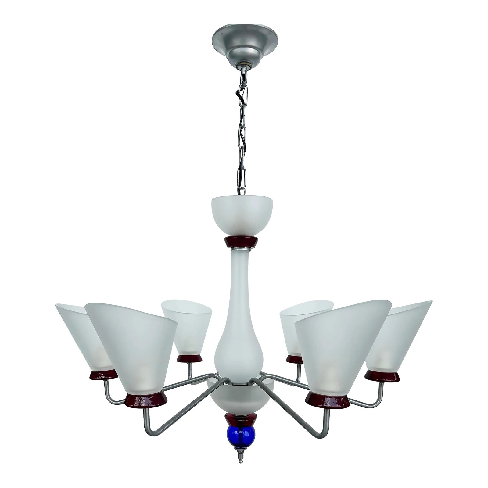 Vintage Italian Murano Style Glass 6-Arm Chandelier, Oblique Cone ...