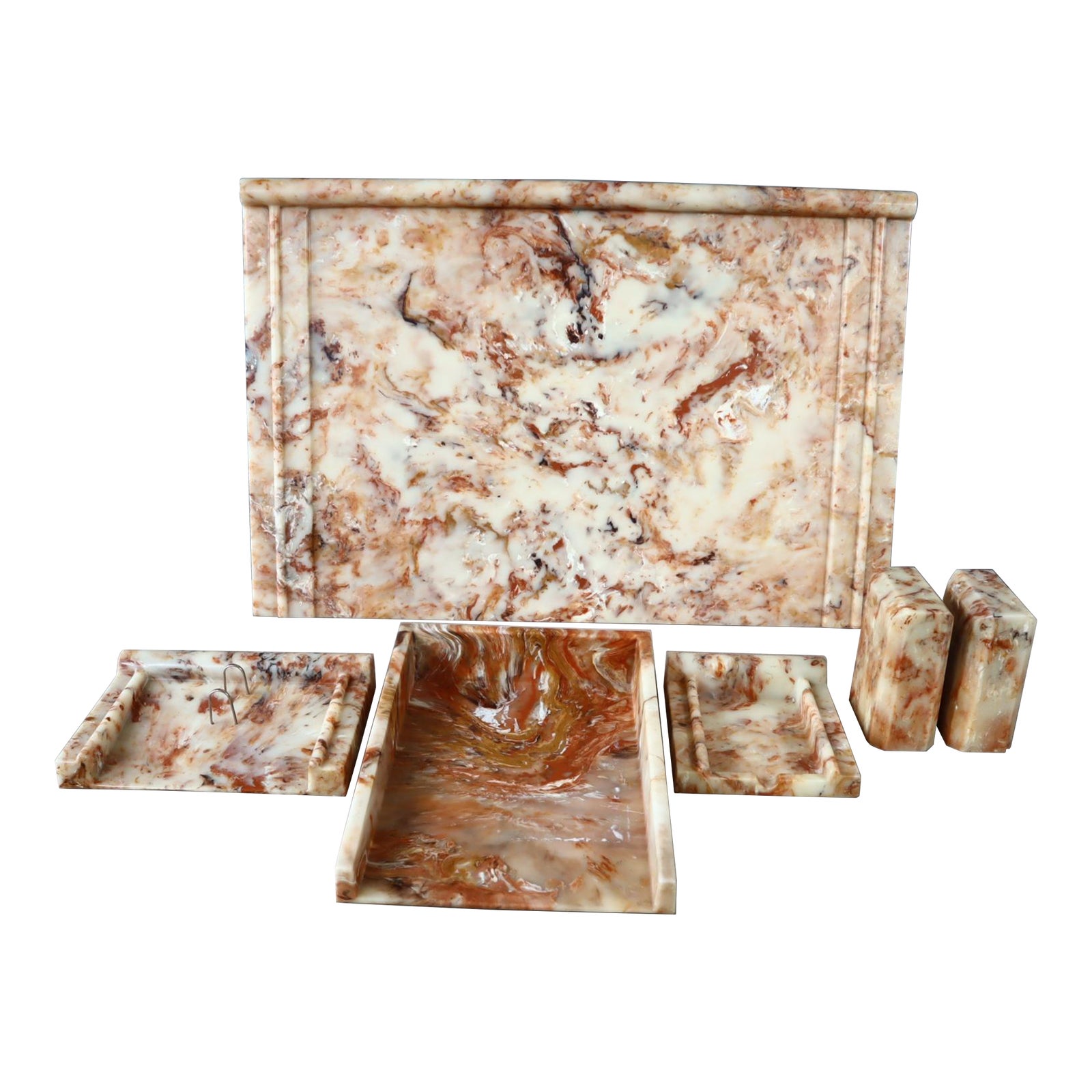 Vintage 6 Piece Onyx Desk Set by Sunlight Industries 1978 Mat Tray ...