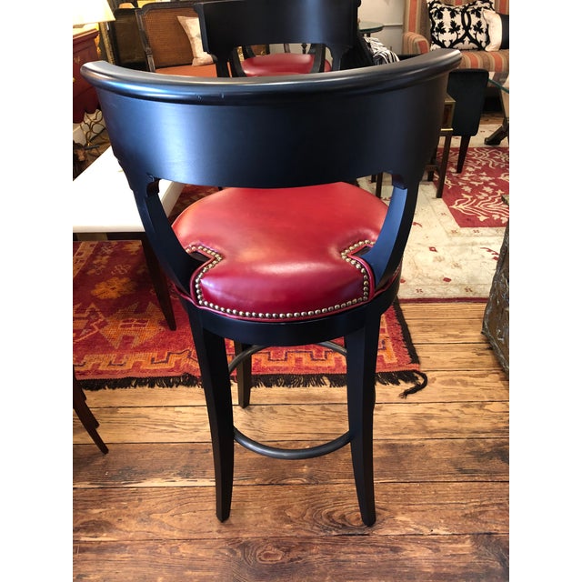 Custom Ebonized Wood & Red Leather Bar Stools -Set of 4 | Chairish
