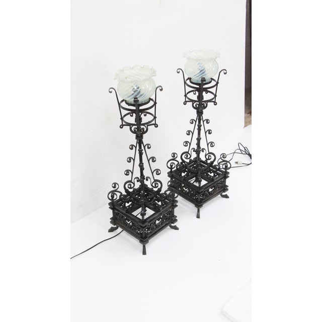 19th Century Hand Forged Wrought Iron Floor Lamps | Chairish