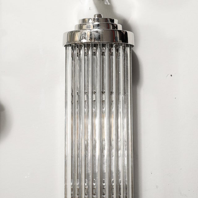 Art Deco Streamlined Linear Glass Rod Sconces W/ Chrome Fittings | Chairish