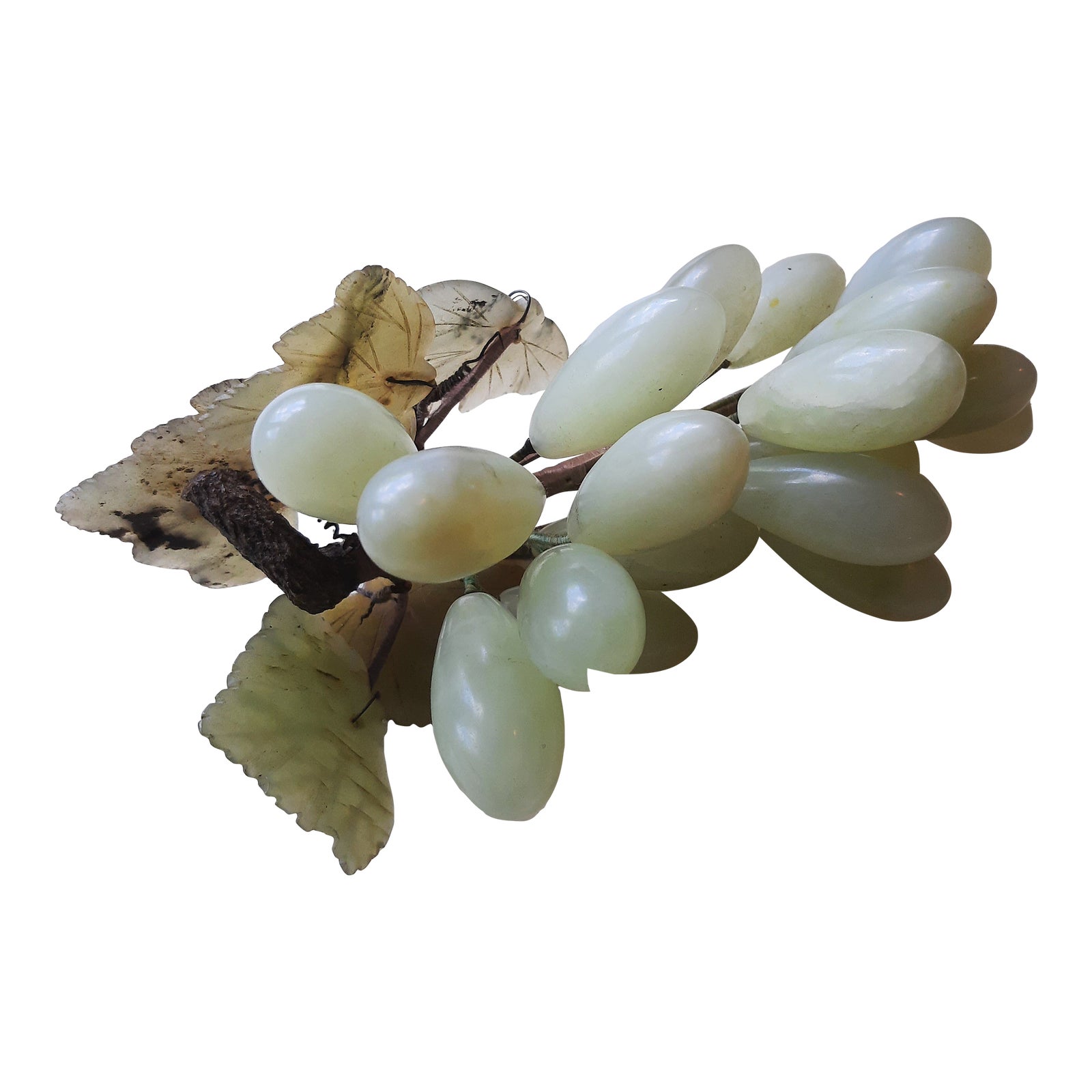 Vintage Polished Stone Fruit Elongated Green Grapes | Chairish