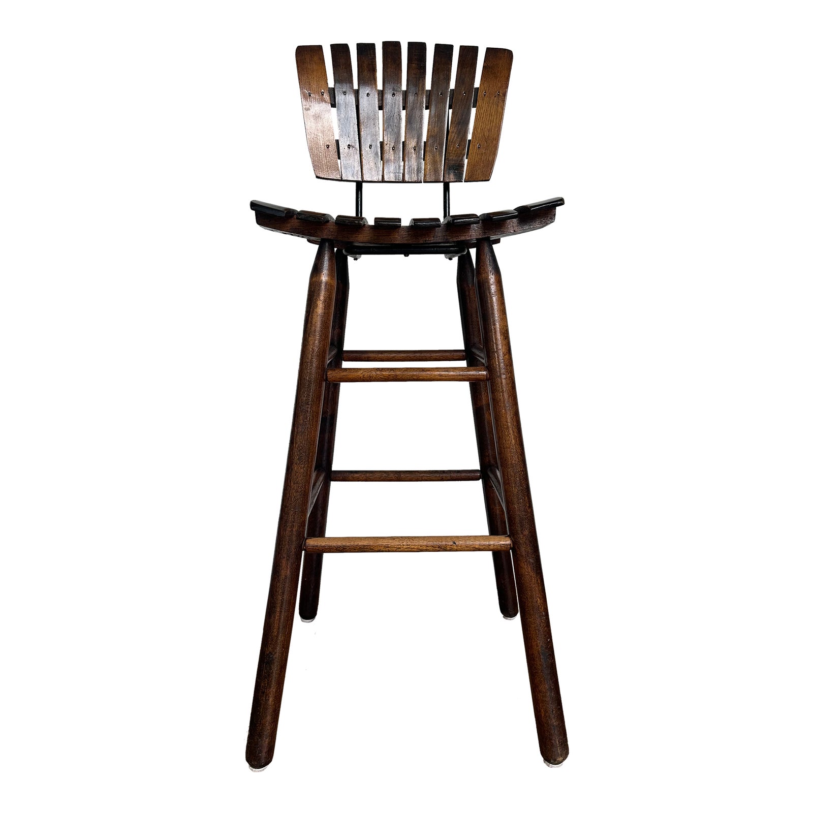 1980s Mid-Century Modern Wood-Slat Stool | Chairish