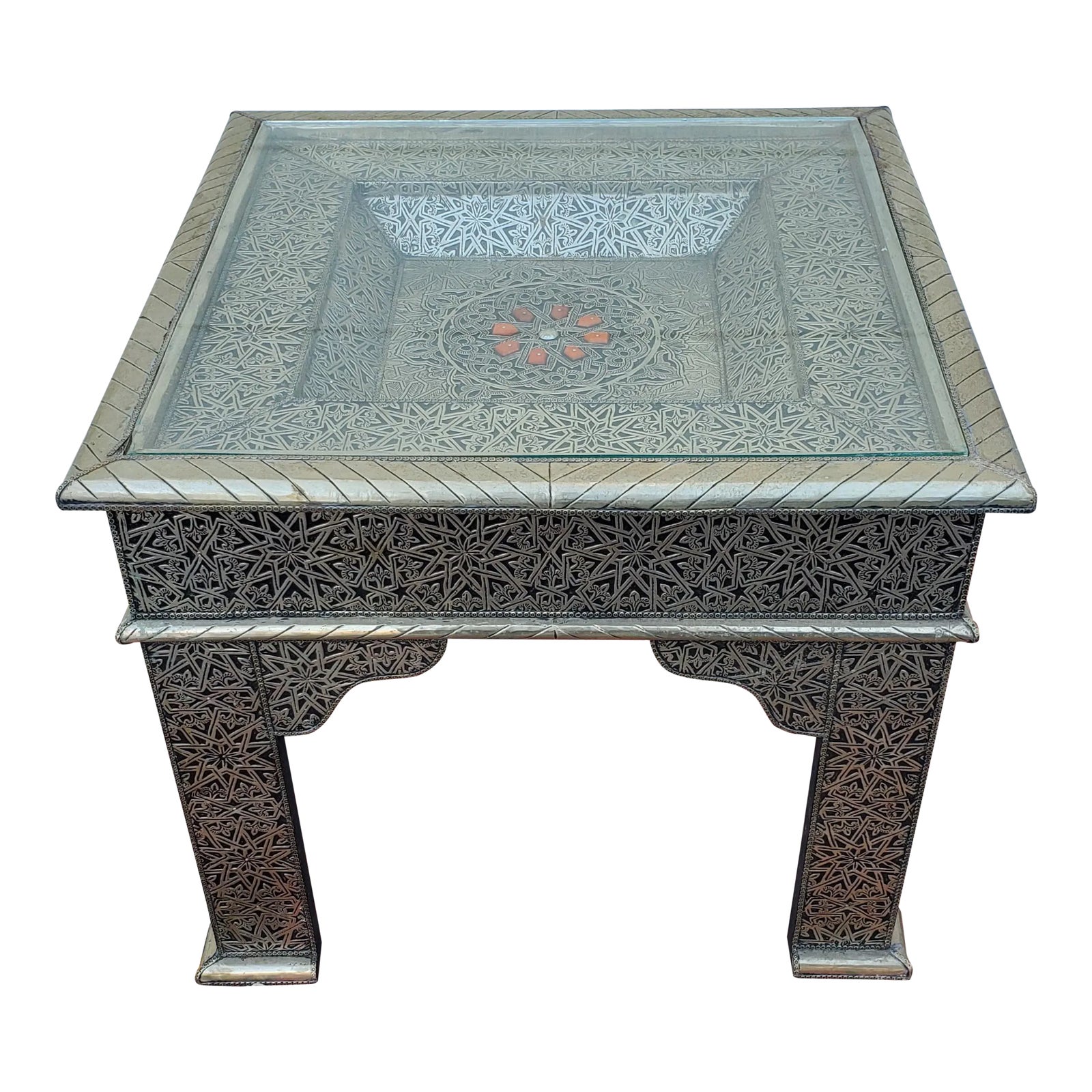 Moroccan Metal Inlay Side Table | Chairish