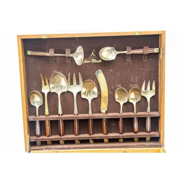 Vintage 1960s Rosewood and Bronze Flatware Set by Jean Claude 89 Pieces ...