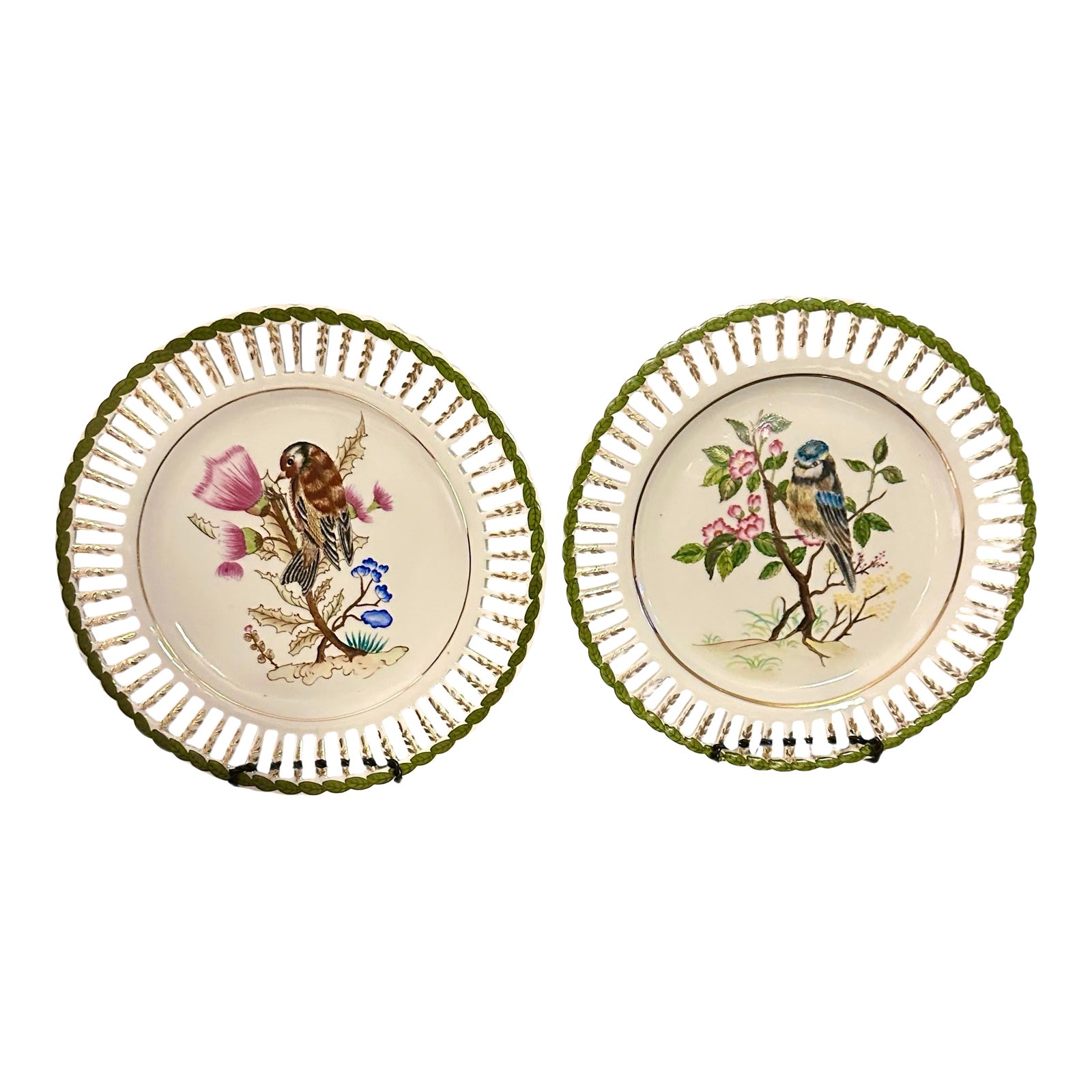Vintage Porcelain Reticulated Cabinet Plates - A Pair | Chairish