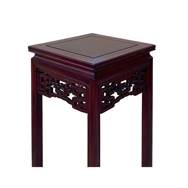 Oriental Square Red Brown Mahogany Stain Plant Stand Pedestal Table ...