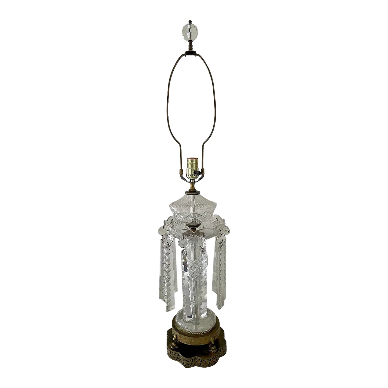Mid 20th Century Tall Crystal Lamp With Dangling Crystals | Chairish