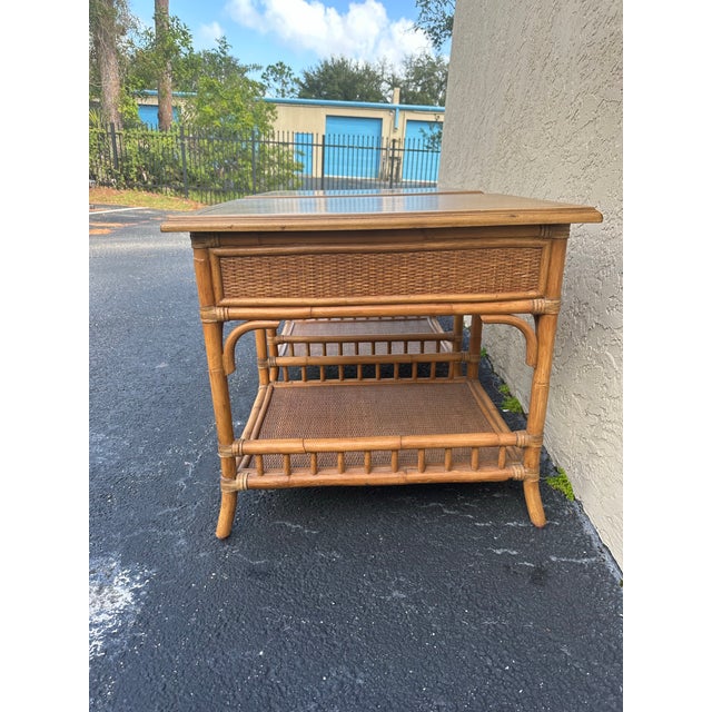 1980s Rattan Side Tables Pagoda Style-A Pair | Chairish