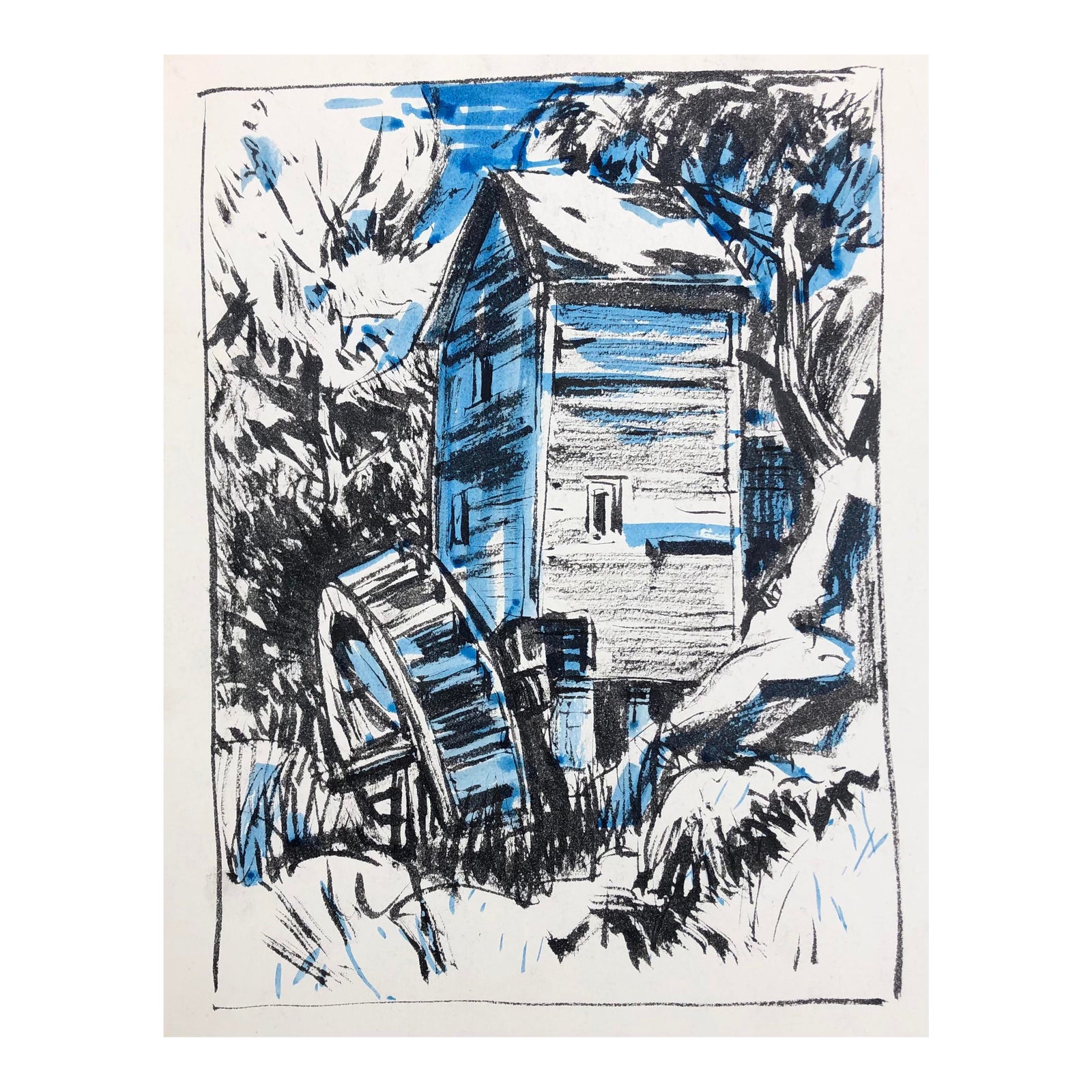 1950s Norman Kent Mill Drawing | Chairish